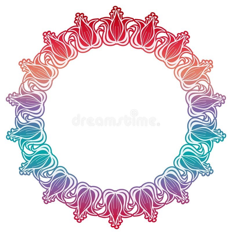 Beautiful Round Floral Frame with Gradient Fill. Raster Clip Art. Stock ...