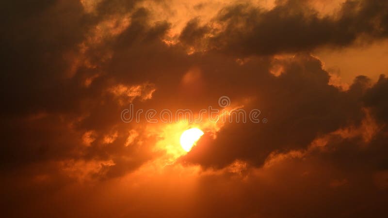 Beautiful Round Sun Covered by Clouds Stock Image - Image of evening ...