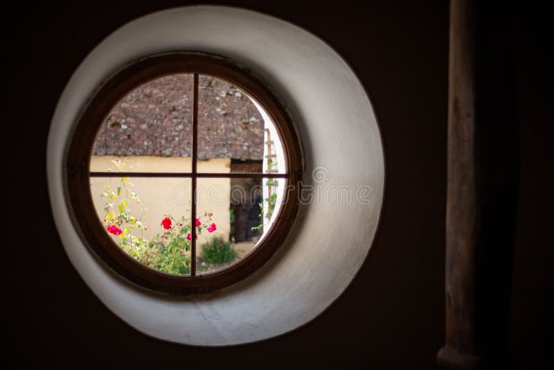 Beautiful Round Window Overlooking a Garden Stock Image - Image of ...