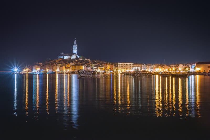 Rovinj by night stock image. Image of colorful, night - 79177079