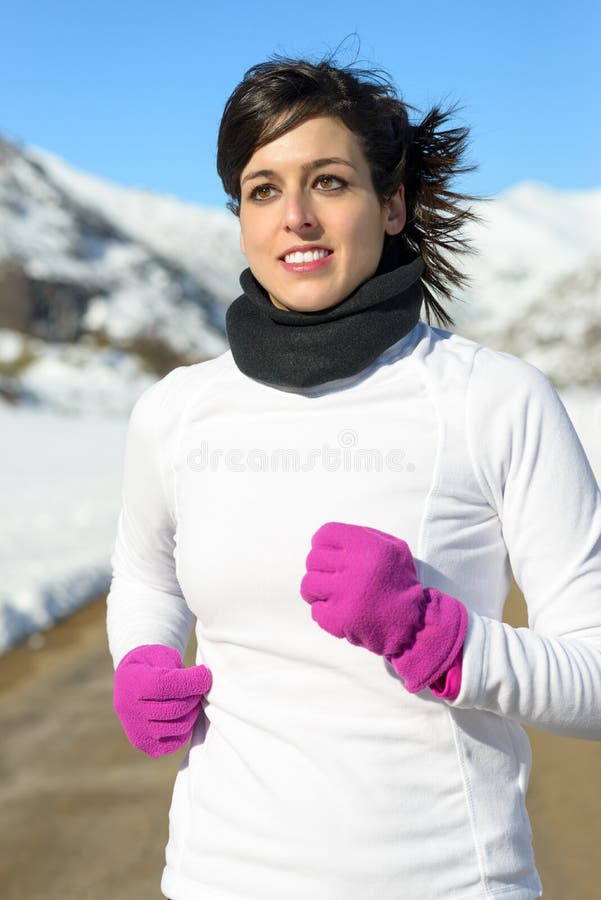 Beautiful Runner on Winter Snow Mountain Stock Photo - Image of ...