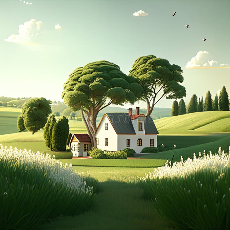 Beautiful Rural Landscape with a House in the Middle. Generative AI ...