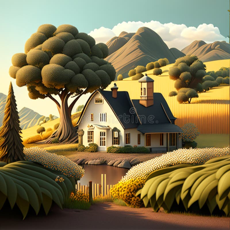 Beautiful Rural Landscape with a House in the Middle. Generative AI ...