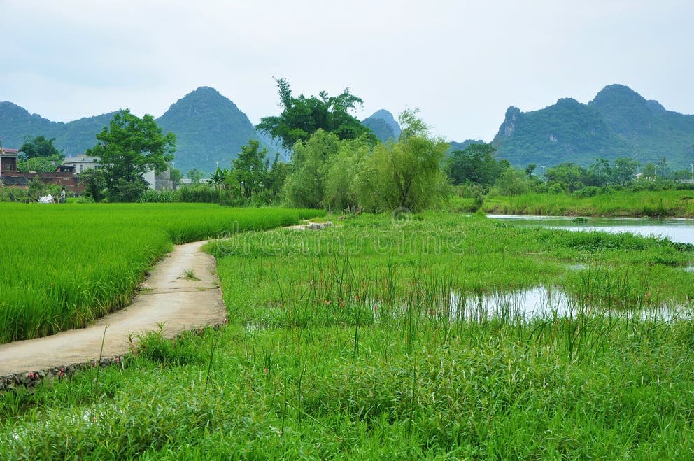 The Beautiful Rural Scenery in Spring Stock Image - Image of mountains ...