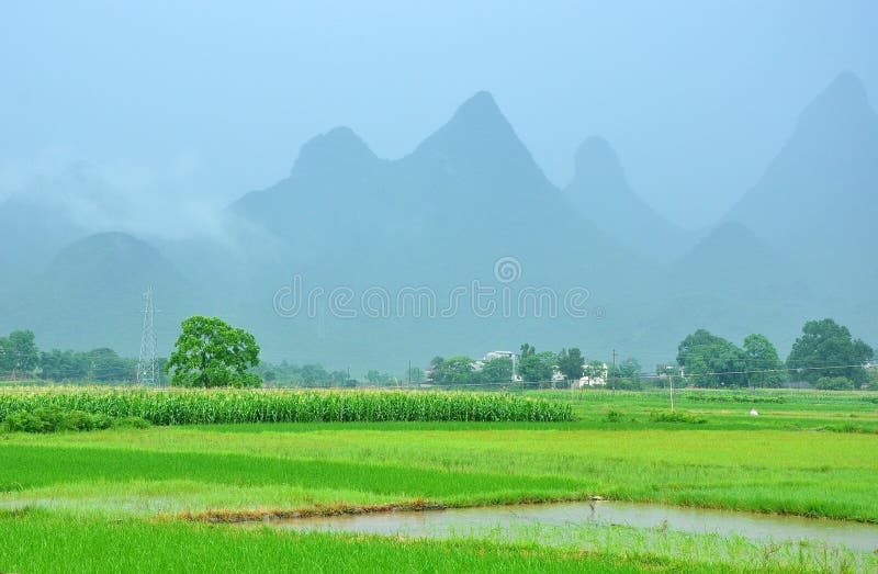 The Beautiful Rural Scenery in Spring Stock Image - Image of mountains ...