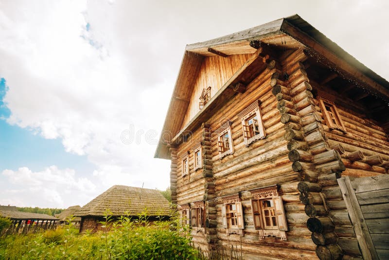 Russian log hut. stock photo. Image of clouds, summer - 1193118