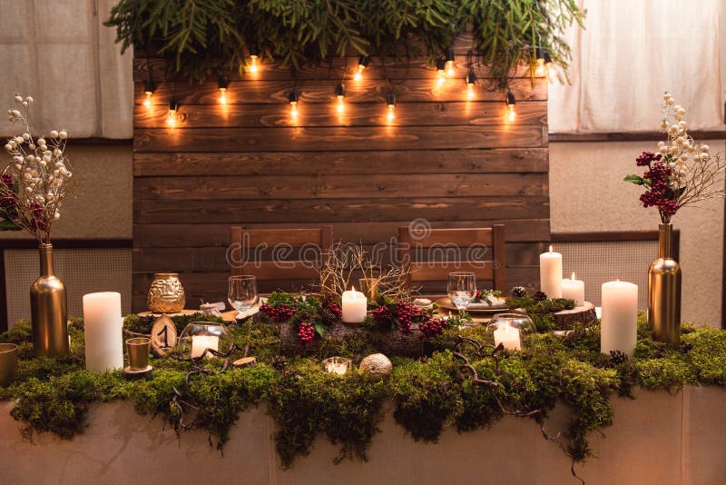 Beautiful Rustic Decor of Wedding Table Stock Image - Image of holiday ...