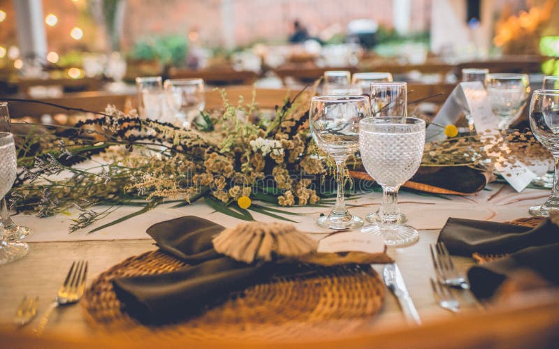 Beautiful Rustic Decorated Table for an Event Stock Image - Image of ...