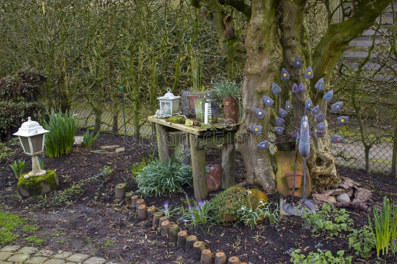 Beautiful Rustic Garden - Garden Composition and First Spring Flowers ...