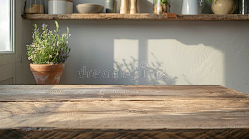 Beautiful Rustic Kitchen Table with Copy Space Stock Illustration ...