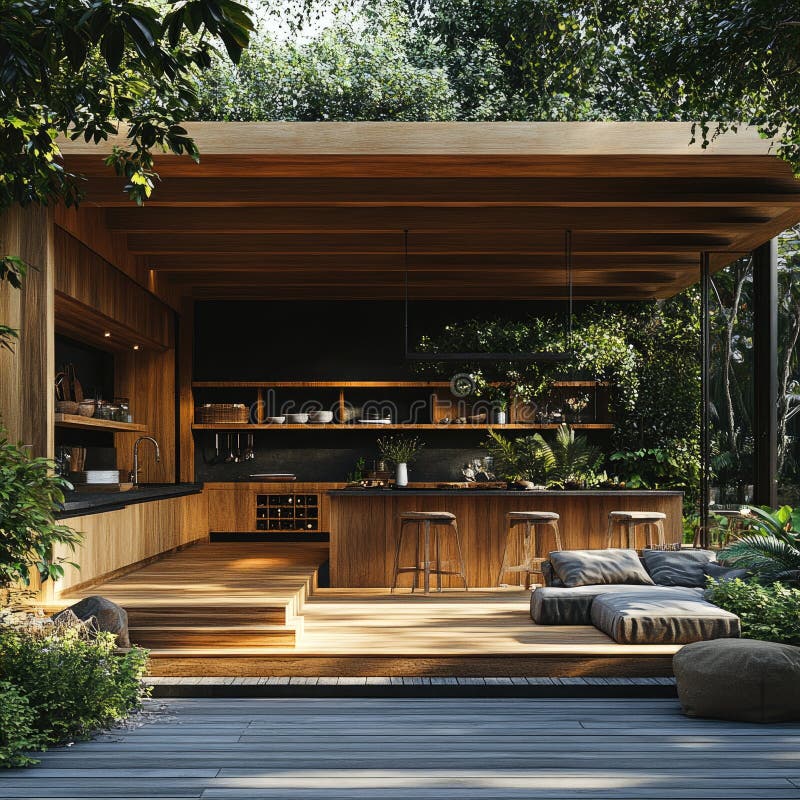 Beautiful Rustic Outdoor Kitchen Stock Illustration - Illustration of ...