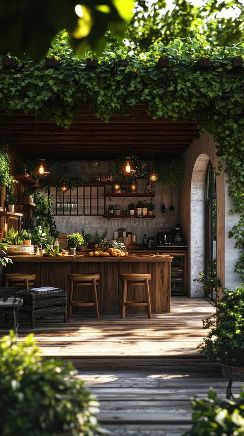 Beautiful Rustic Outdoor Kitchen Stock Illustration - Illustration of ...