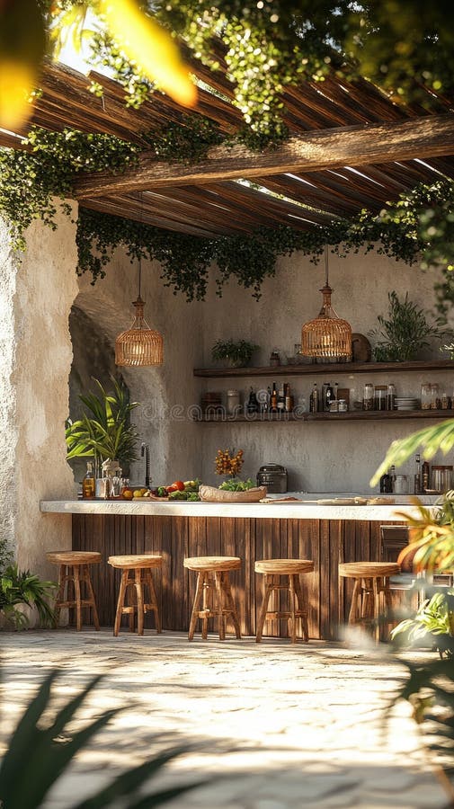 Beautiful Rustic Outdoor Kitchen Stock Illustration - Illustration of ...