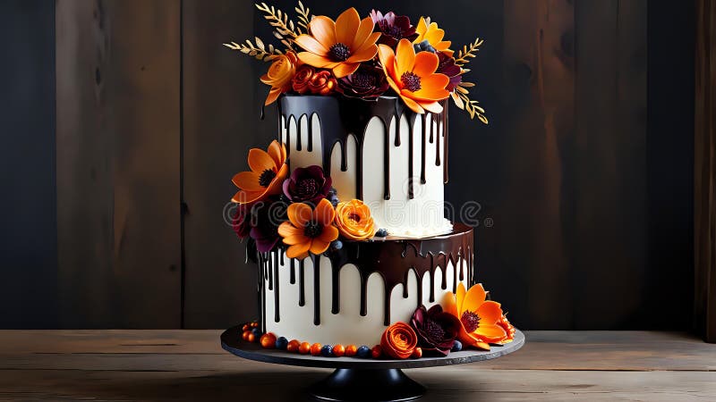 Beautiful Rustic Wedding Cake with Floral Accents and a Luxurious ...