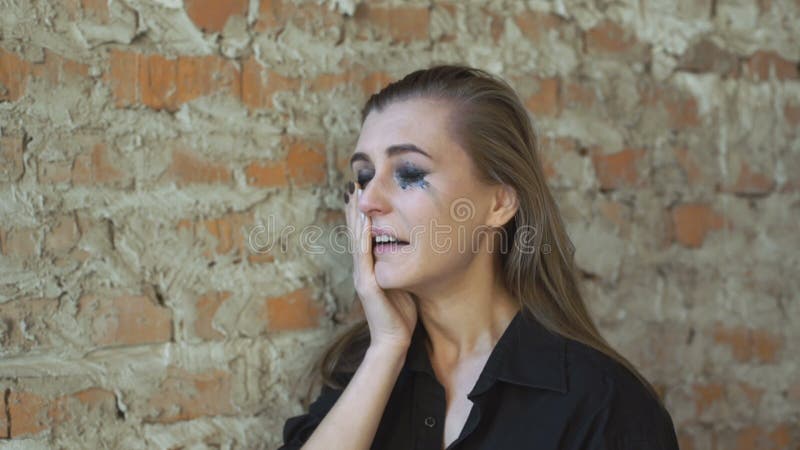 Beautiful Sad Woman Crying in the Building 4K Stock Video - Video of ...