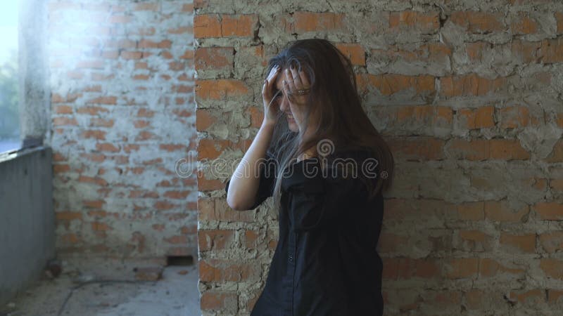 Beautiful Sad Woman Crying in the Building 4K Stock Video - Video of ...