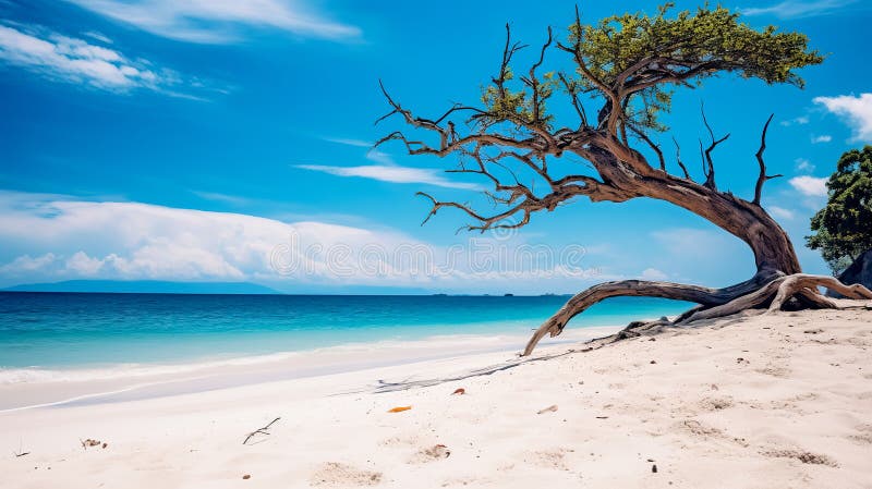Beautiful Sandy Beach with Blur Sky and Tree Summer Stock Illustration ...