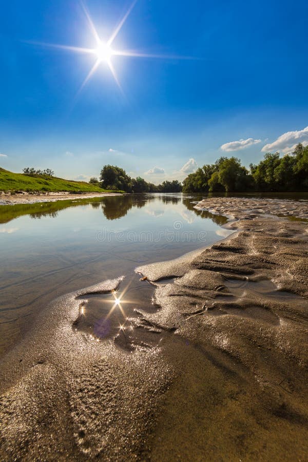 Beautiful Sandy Beach on a Lake in Summer, on a Bright Sunny Day Stock ...