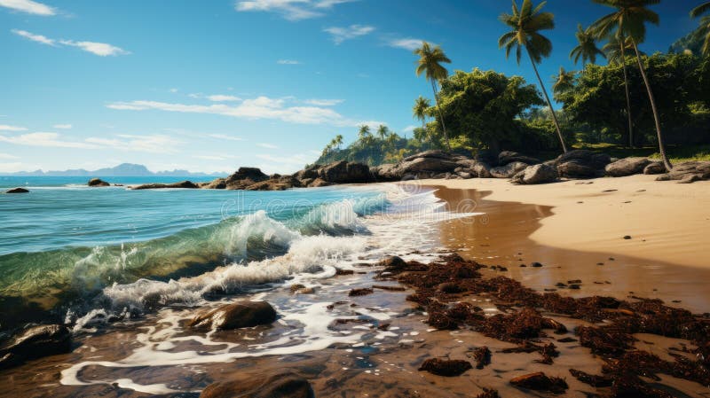 Beautiful Sandy Beach with Rolling Turquoise Waves Stock Image - Image of rock, leisure: 286265081