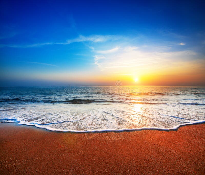 Beautiful Sandy Beach and Sea a Sunset Time Stock Photo - Image of ...