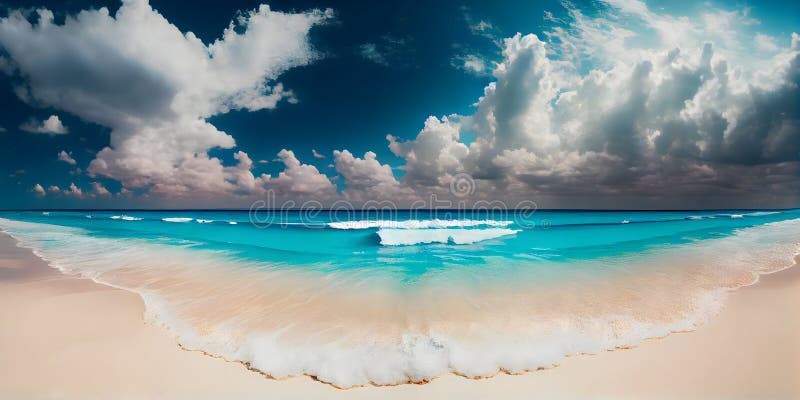 Beautiful Sandy Beach and Soft Blue Ocean Wave, Ai Generative Stock ...