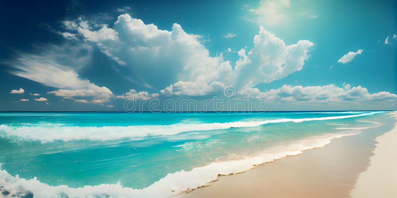 Beautiful Sandy Beach and Soft Blue Ocean Wave, Ai Generative Stock ...