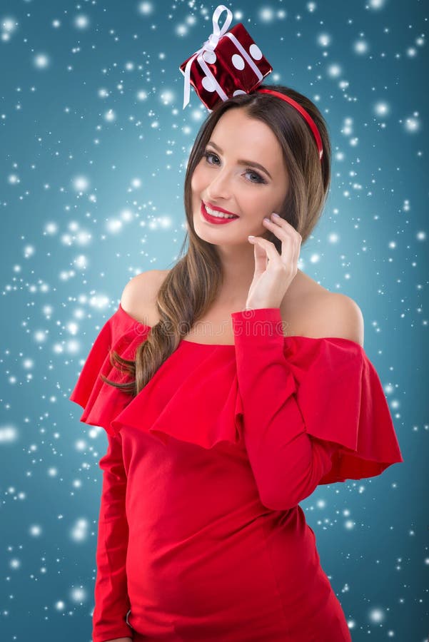 Beautiful Santa Woman in Red Clothes Stock Photo - Image of christmas ...