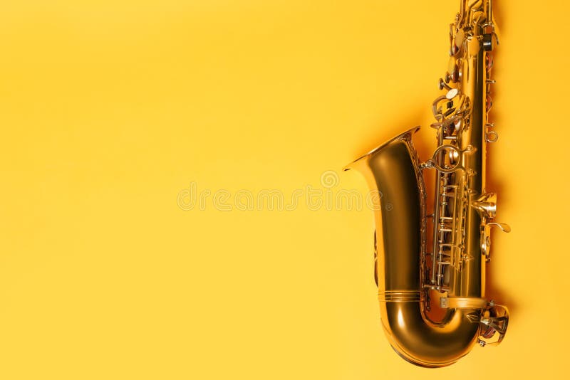 Beautiful Saxophone on Floor Near White Wall Indoors, Space for Text ...