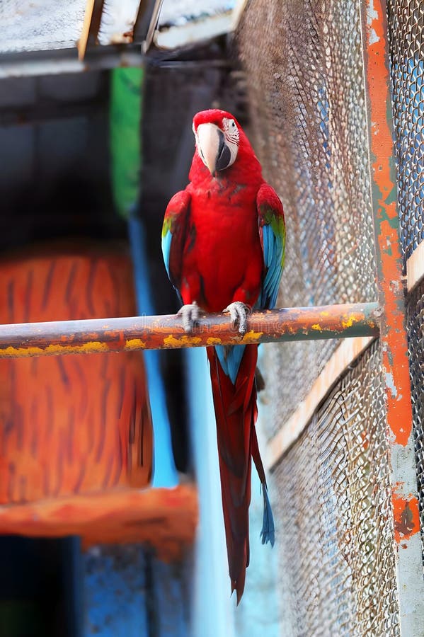 Beautiful Scarlet Macaw on the Perch in the Aviary Stock Photo - Image ...