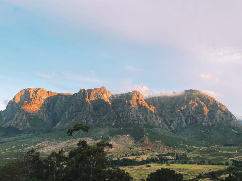 Beautiful Scene with Big Mountain and Valley at Sunset Stock Photo ...