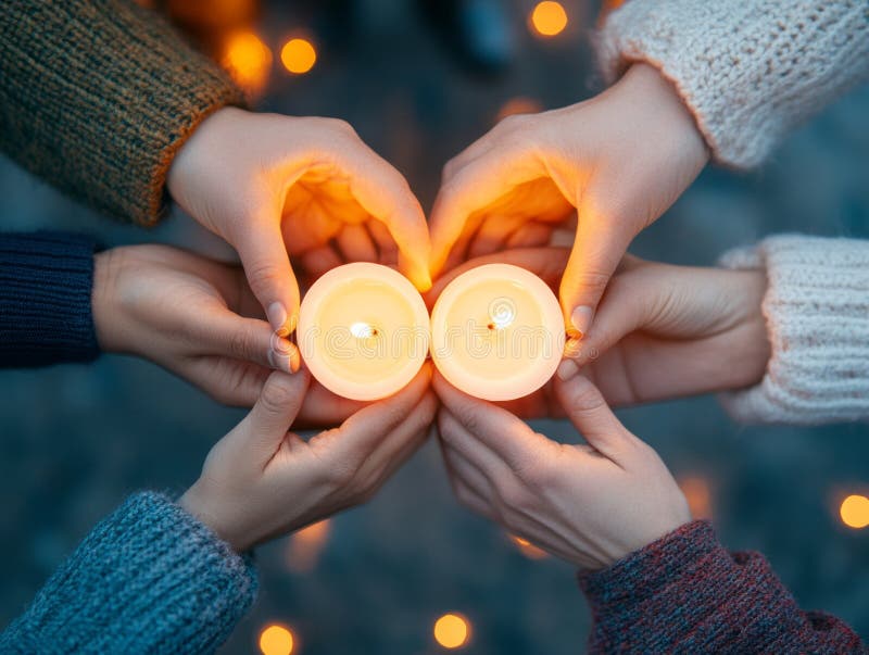 Group of Hands Holding Candles in Warm Glow during Cozy Gathering ...