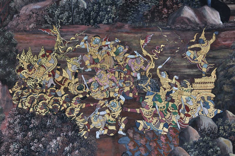 Beautiful Scene Painted on a Temple Wall Stock Image - Image of asian ...