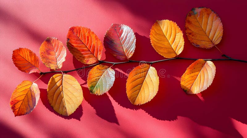 Beautiful Scene with Shadow of Leaves on Red Background Stock ...