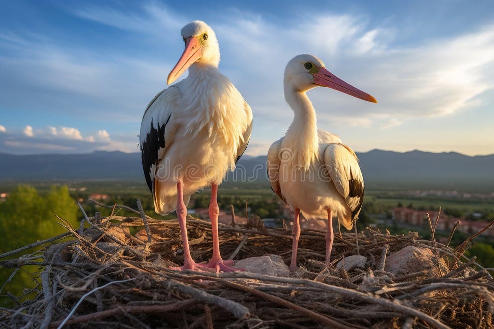 A Beautiful Scene with Storks in a Nest. Created with Generative Ai ...