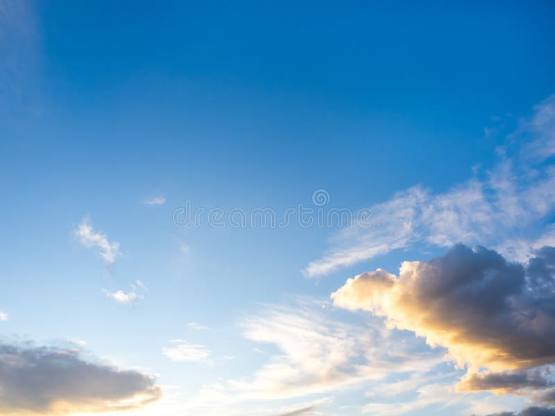 Beautiful Scene of White Cloud with Warm Sunlight on Clear Blue Sky ...