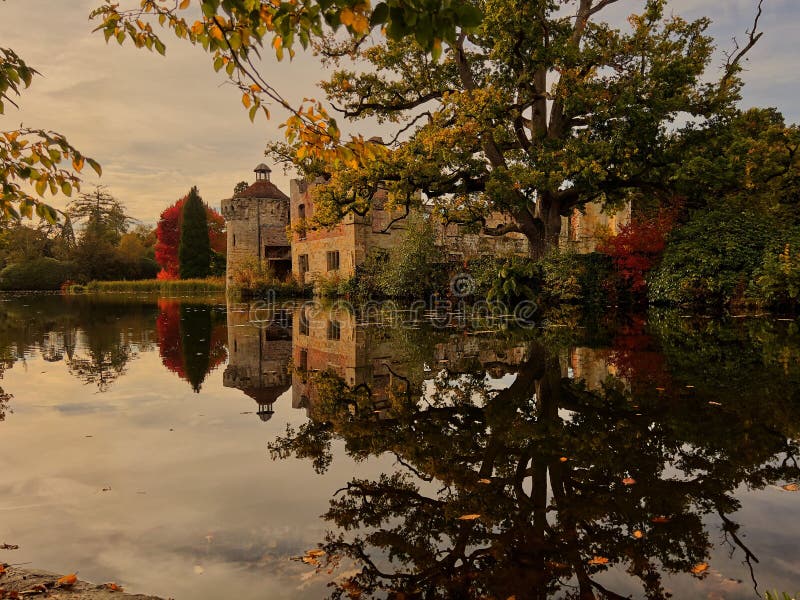 Beautiful Scenery of an Ancient Architecture Behind Fall Trees with ...