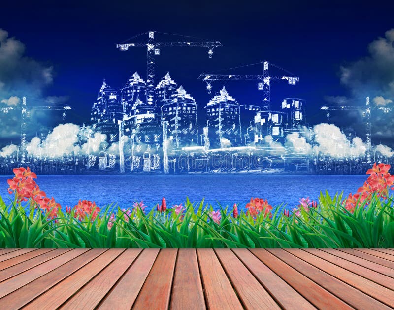 Beautiful Scenery of Building Construction Stock Image - Image of lake ...