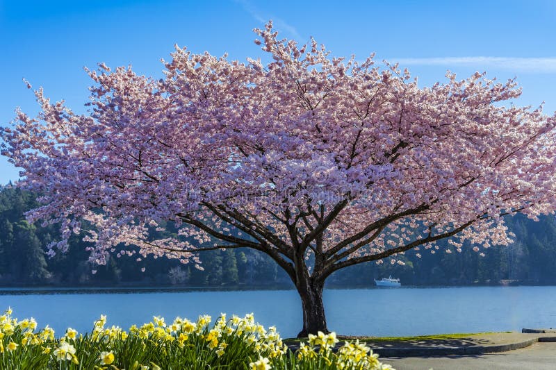 Beautiful Scenery of Cherry Blossoms Blooming on Lake Washington in ...
