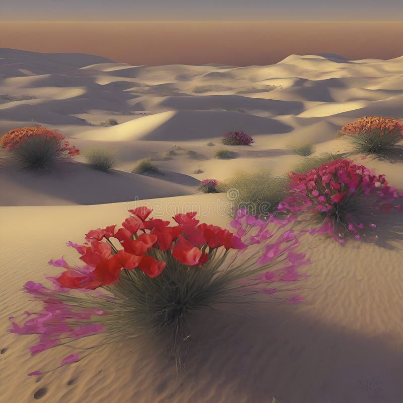 Desert Under the Sun with Colorful Desert Flowers. AI-Generated Stock Illustration ...
