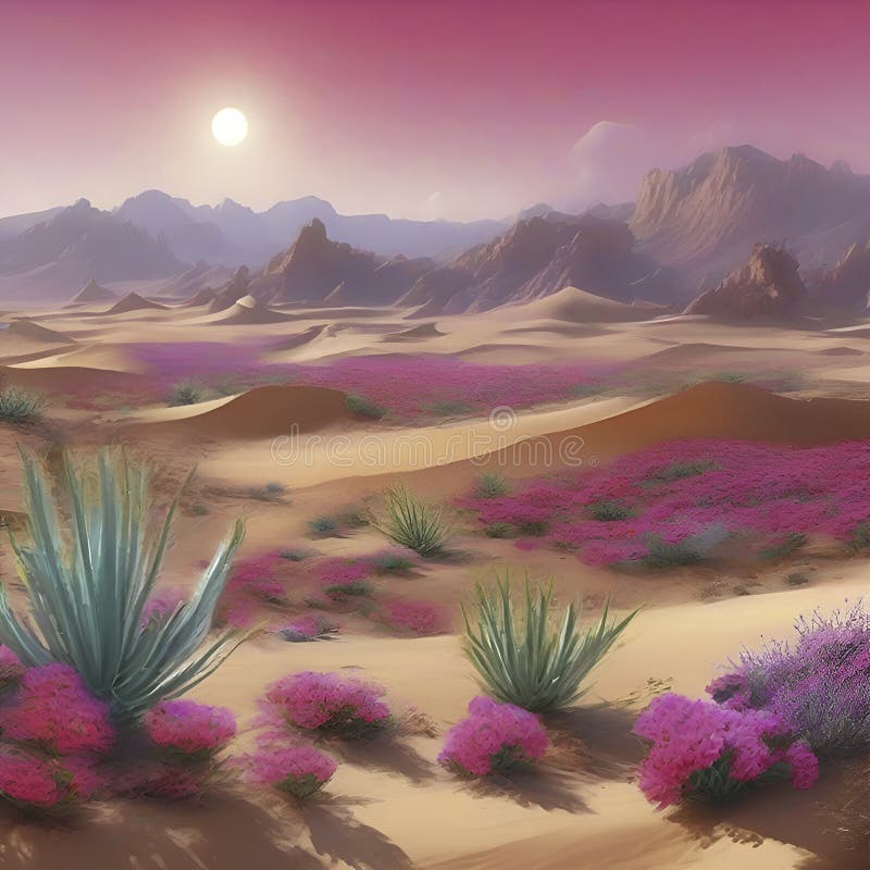 Desert Under the Sun with Colorful Desert Flowers. AI-Generated Stock ...
