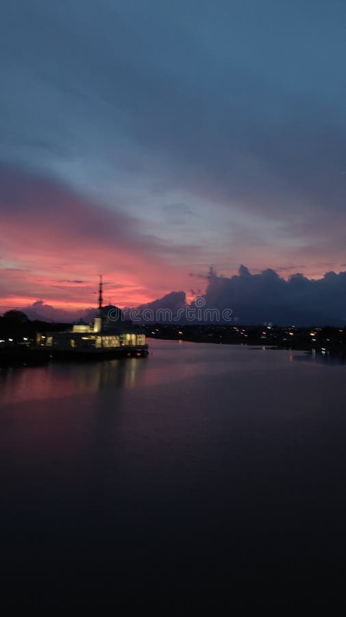 Beautiful Scenery of Floating Mosque during Sunset Stock Photo - Image ...