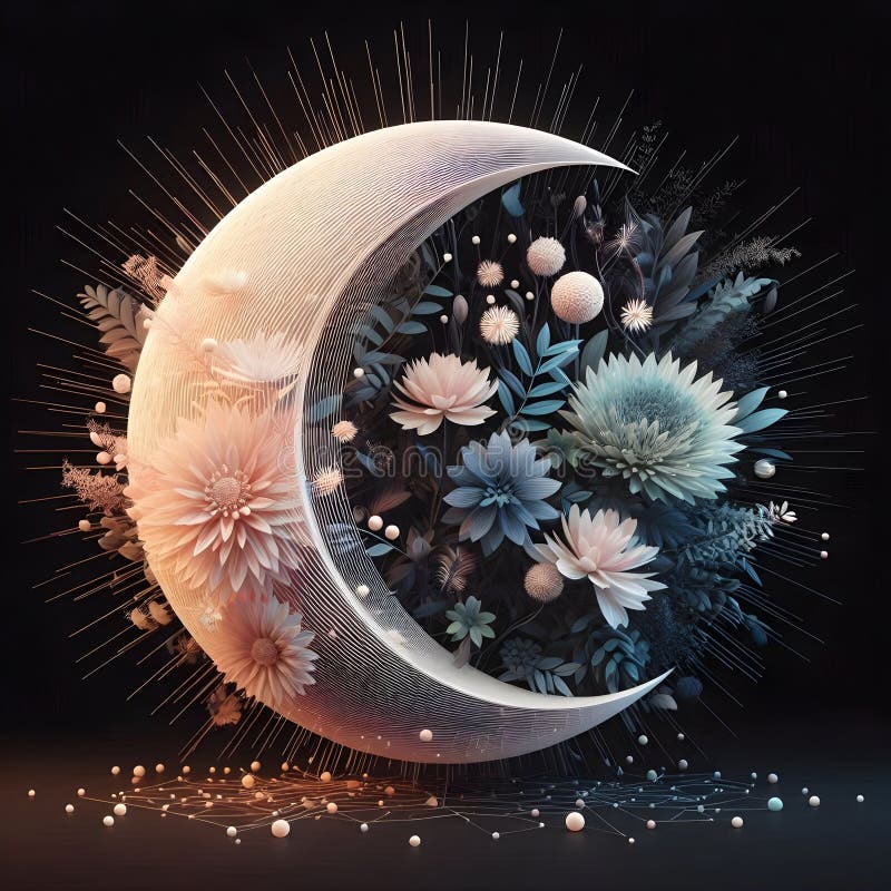 Beautiful Scenery Flower and Moon Stock Photo - Image of moon ...