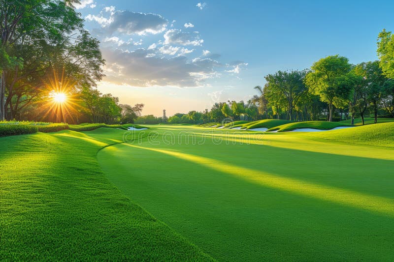The Beautiful Scenery of the Golf Course with the Sun Shining through ...