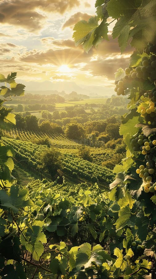 Beautiful Scenery of Green Grape Farm, the Sun is Shining Stock Photo ...