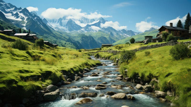 Beautiful Scenery of Mountain Nature. Generative AI Stock Illustration ...