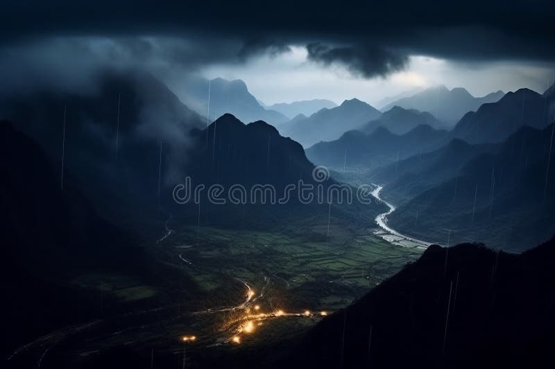 Beautiful Scenery of Mountain Peaks in the Middle of the Night Stock ...
