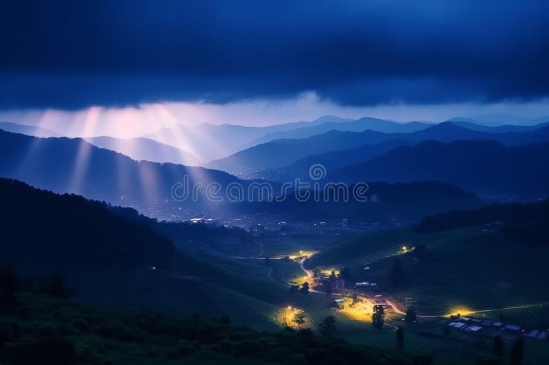 Beautiful Scenery of Mountain Peaks in the Middle of the Night Stock ...