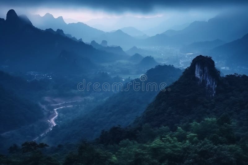 Beautiful Scenery of Mountain Peaks in the Middle of the Night Stock ...
