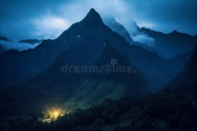 Beautiful Scenery of Mountain Peaks in the Middle of the Night Stock ...