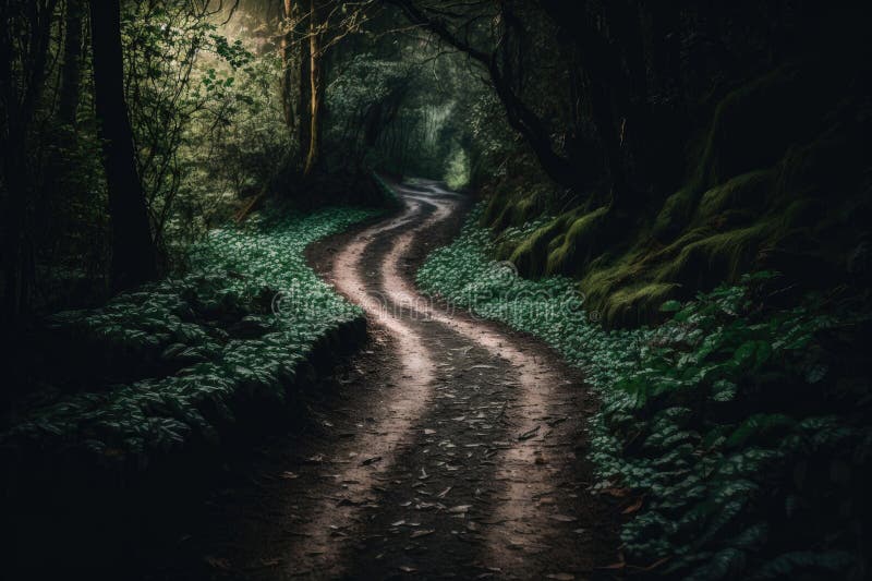 Beautiful Scenery of Pathway in a Forest with Trees. Illustration ...